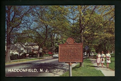 New Jersey NJ postcard Haddonfield historic road marker school girls ...