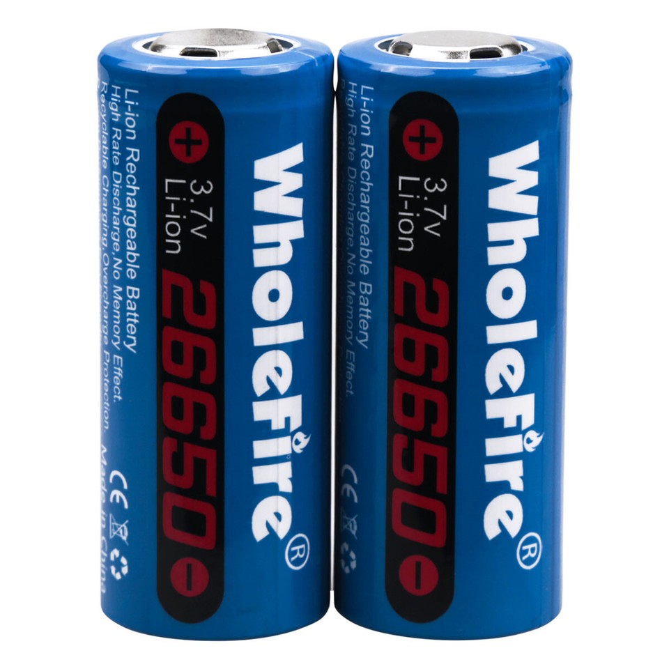 26650 Battery 3.7V Rechargeable Cell Batteries For Flashlight Headlamp ...