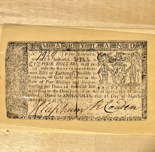 Colonial Currency, Four Dollars, Maryland, 1770, No. 79207, Good ...