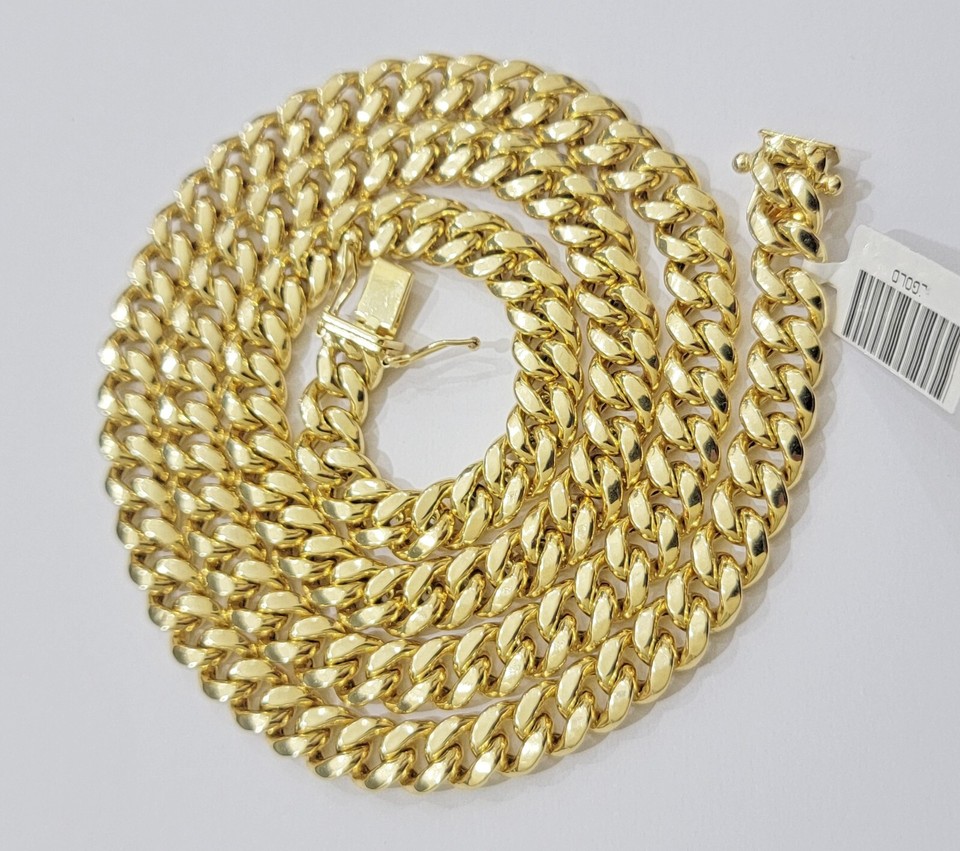14k Yellow Gold Chain 22 Inch 8mm Miami Cuban Link Men Women Necklace ...