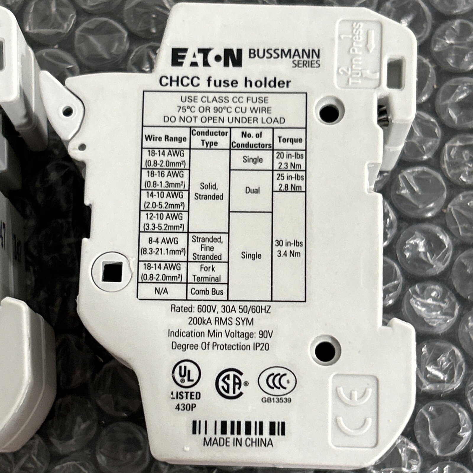 (2) Eaton Bussmann Series Dual CHCC Fuse Holder 600V 30A Fast Shipping ...
