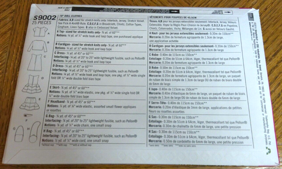 Simplicity Pattern S9002 ~ 18" Doll Clothes ~ Cardigan Dresses Skirt ...