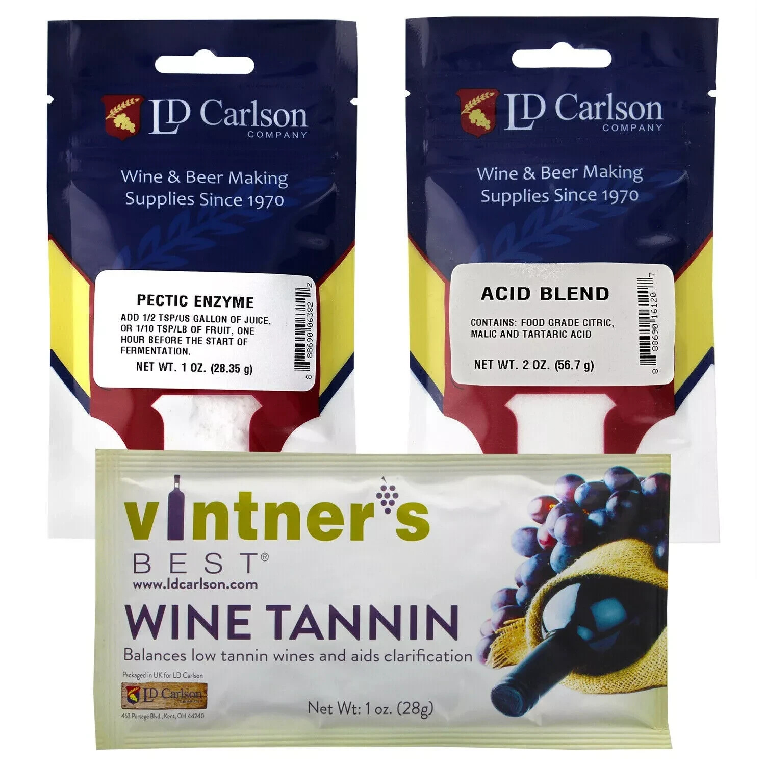 Wine Tannin 1 oz, Pectic Enzyme 1 oz, Acid Blend 2 oz Bundle for Wine ...