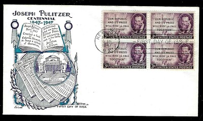 946 3c Stamp (1947) THE JOSEPH PULITZER & JOURNALISM FDC BY FLEETWOOD ...