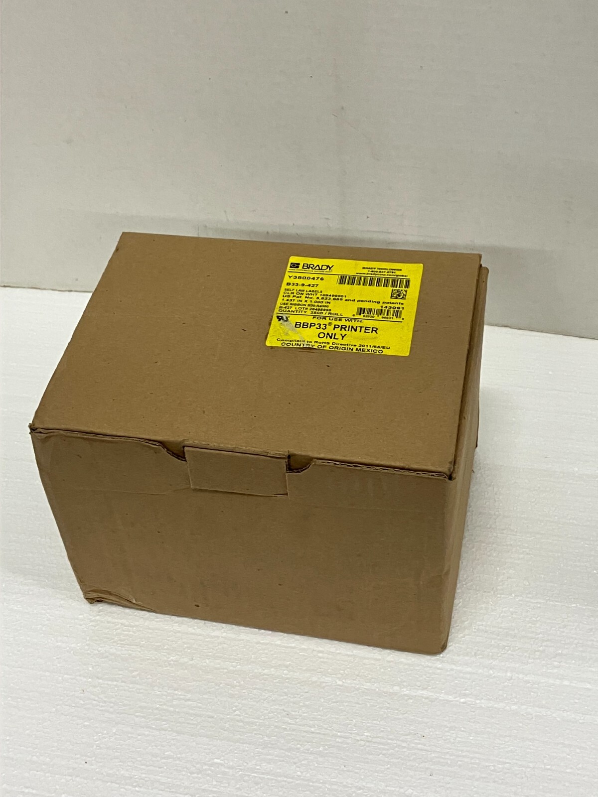 BRADY B33-9-427 Vinyl Wrap Around Labels for BBP33 Printer - 1.437"H x ...