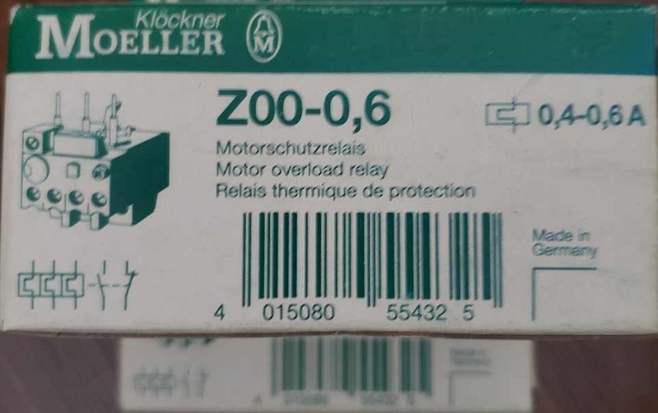 Moeller Z00-0.6 Thermal Overload Relay 0.4-0.6A | eBay