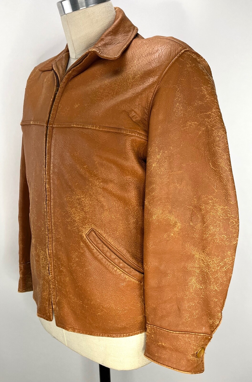 VINTAGE 1940'S MID-WESTERN SPORT TOGS LEATHER HALF BELT BUCKLE JACKET ...