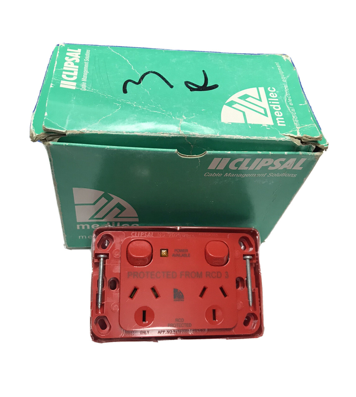 Clipsal Medilec ML2025 RCD 3 RED Twin Switched Socket Outlet 250V 10A ...