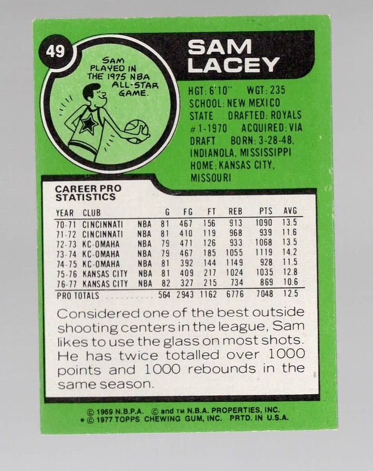 1977 Topps #49 Sam Lacey VG/Ex | eBay