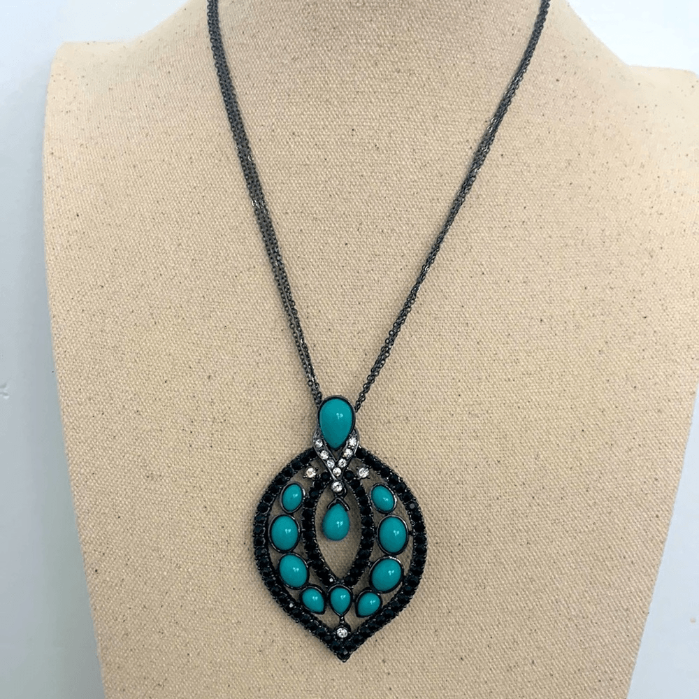 QVC Joan Boyce Turquoise Pendant Necklace Faux Turquoise & Hematite ...