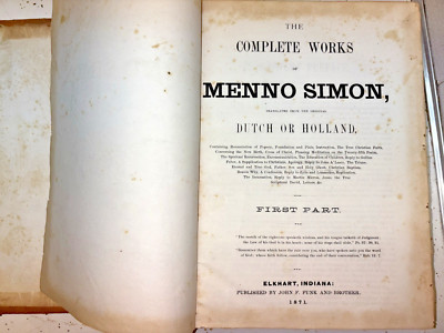 Antique 1871 Book: The Complete Works of Menno Simon, Translated from ...