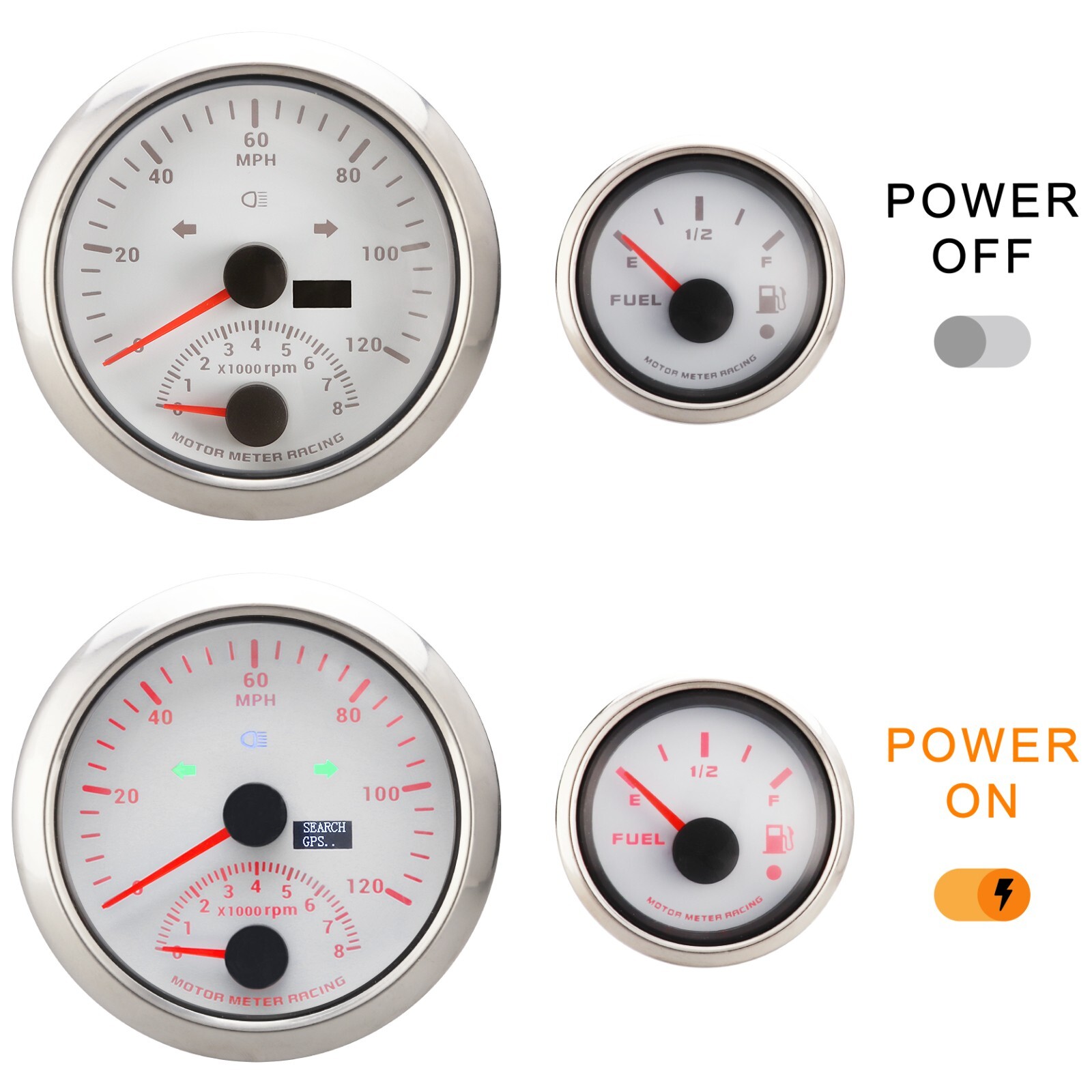 W PRO 2 Gauge Set GPS Speedometer with Tachometer 120 MPH Turn Signal ...