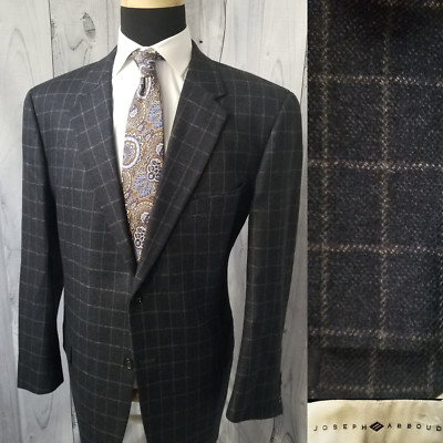 Abboud Men's 44r Blazer Gray Windowpane Hopsack Tweed Wool Jacket Sport ...