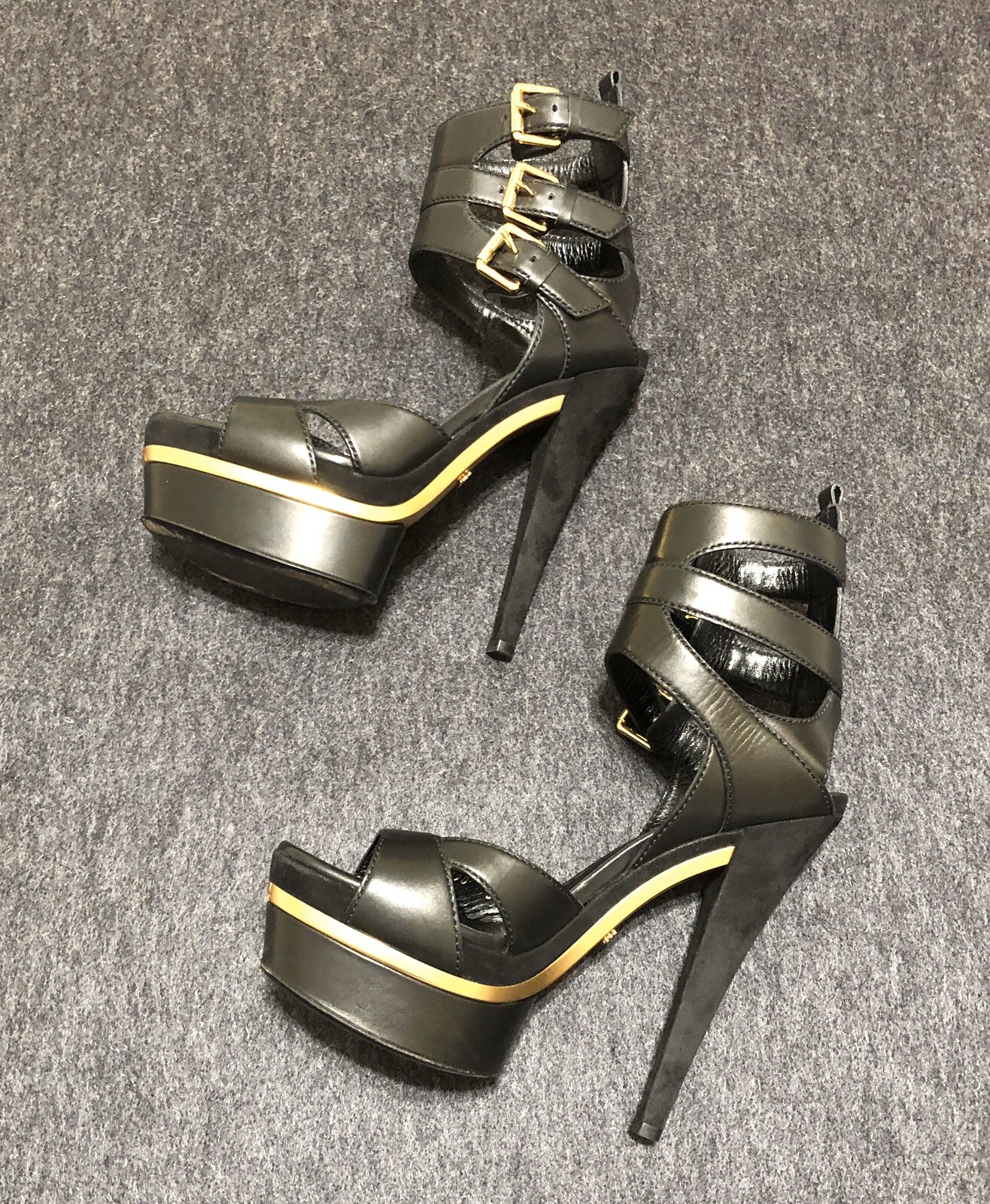 Gucci Triple Iman Black Platform High Heels in Size 3… - Gem