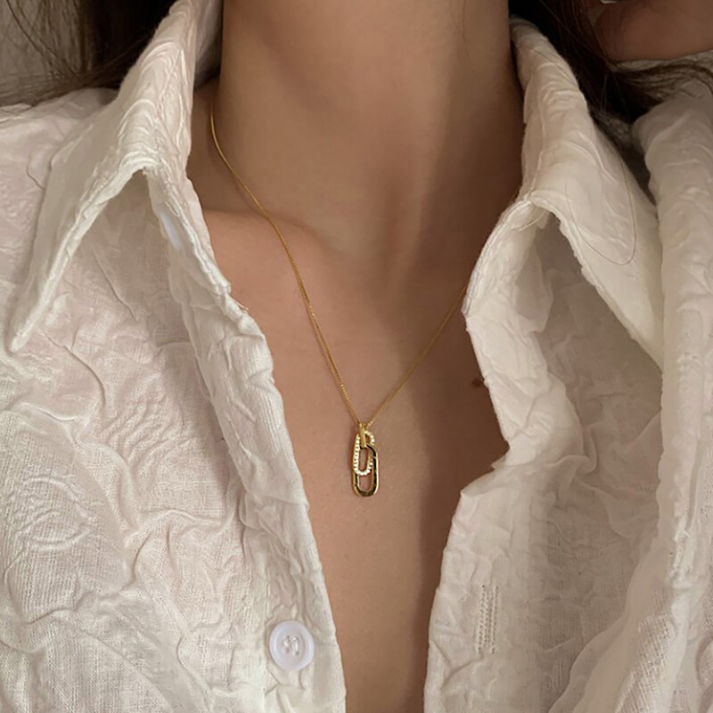 New 925 Sterling Silver Necklace Geometric Shape Pendant Shiny Clavicle ...