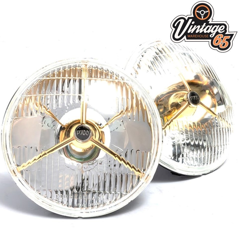 Classic Mini P700 Headlights 7" H4 Gold Tribar Halogen Conversion RHD ...
