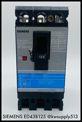 ED43B125~ SIEMENS ED43B125 125A 3P 480V EG-Frame MCCB ~Inspected/90 Day ...