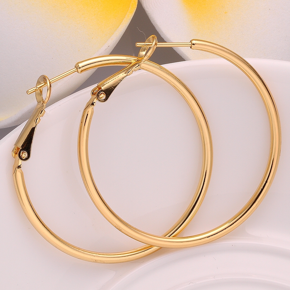 18K Yellow Gold French Back Hoop Earrings L109 | eBay