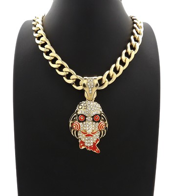 HIP HOP ICED F69 JIGSAW PENDANT WITH 24" 11mm CUBAN CHAIN GOLD PLATED ...