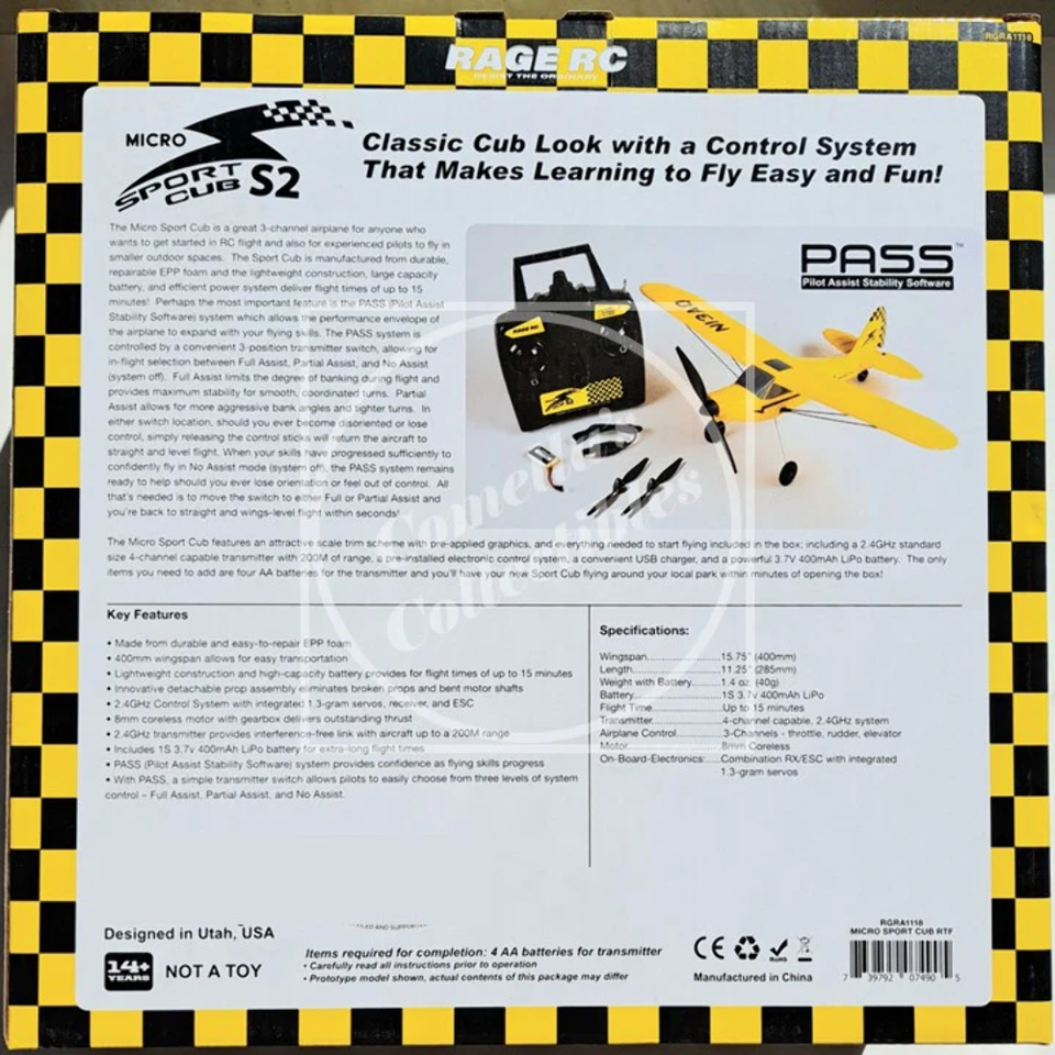 Rage RC Sport Cub 400 S2 Micro EP RTF Airplane w/ Pilot Assist PASS ...