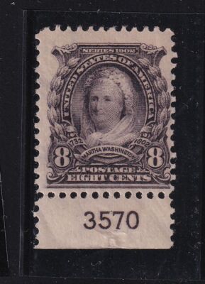 1902 Martha Washington 8c black Sc 306 MLH plate number Hebert CV $100 ...
