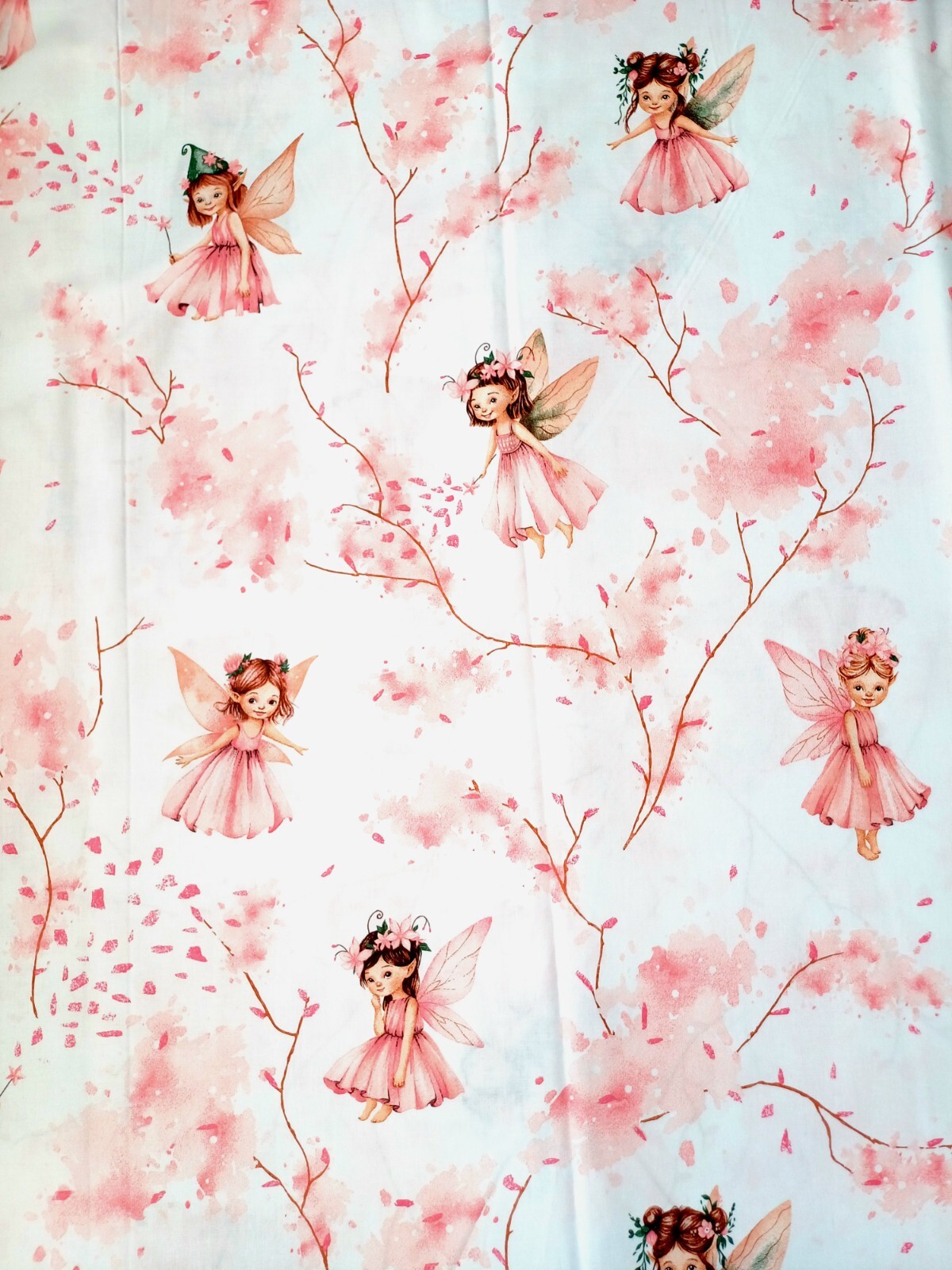 100% Cotton Fabric Pink Beige Fairies on White Wide 160 cm (62") | eBay UK