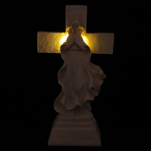 Solar-Powered Cemetery Lamp - Resin Lighted Cross With Praying Angel ...