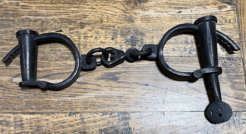 Vintage Iron Restraints Set Includes Handcuffs and Metal Ball & Chain c ...