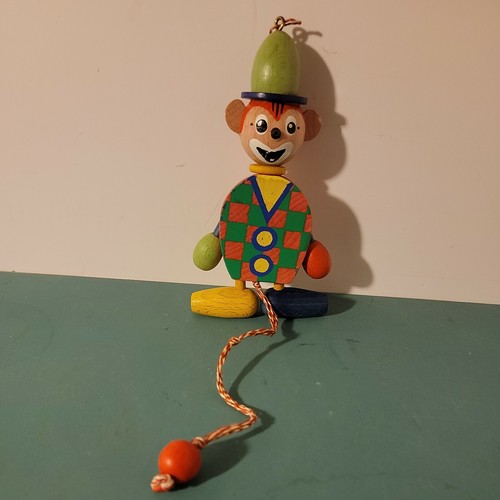 Vtg Articulated Jester Clown Ornament Jumping Jack Pull String ...