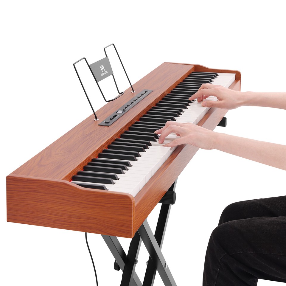 88-Key Full Size Semi-Weighted Brown Digital Piano Electric Keyboard w ...