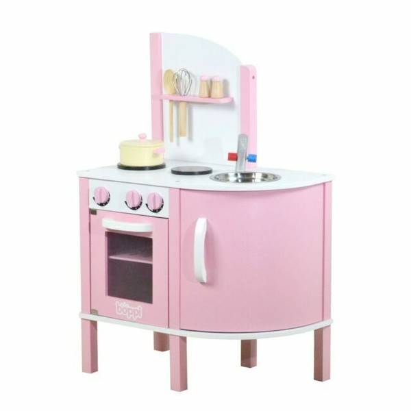 Girls Pink Wooden Toy Kitchen with 5 Piece Accessories Pretend Set for ...