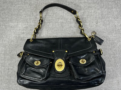 Vintage Coach 11128 Legacy Leigh Black Leather Stripe Lining Shoulder ...
