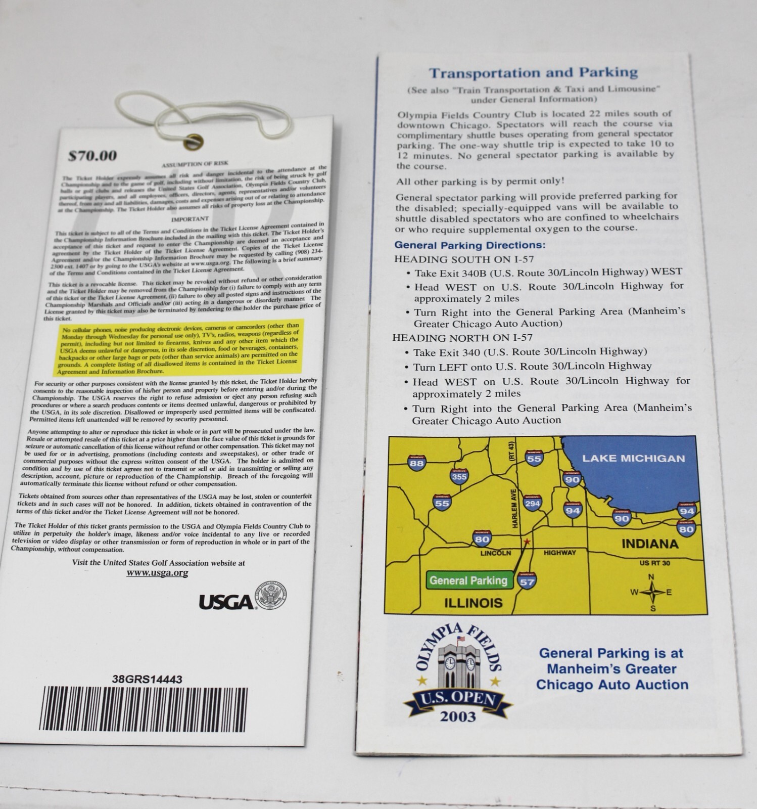USGA US Open Olympia Fields GOLF Trophy Club TICKET Program Lanyard ...
