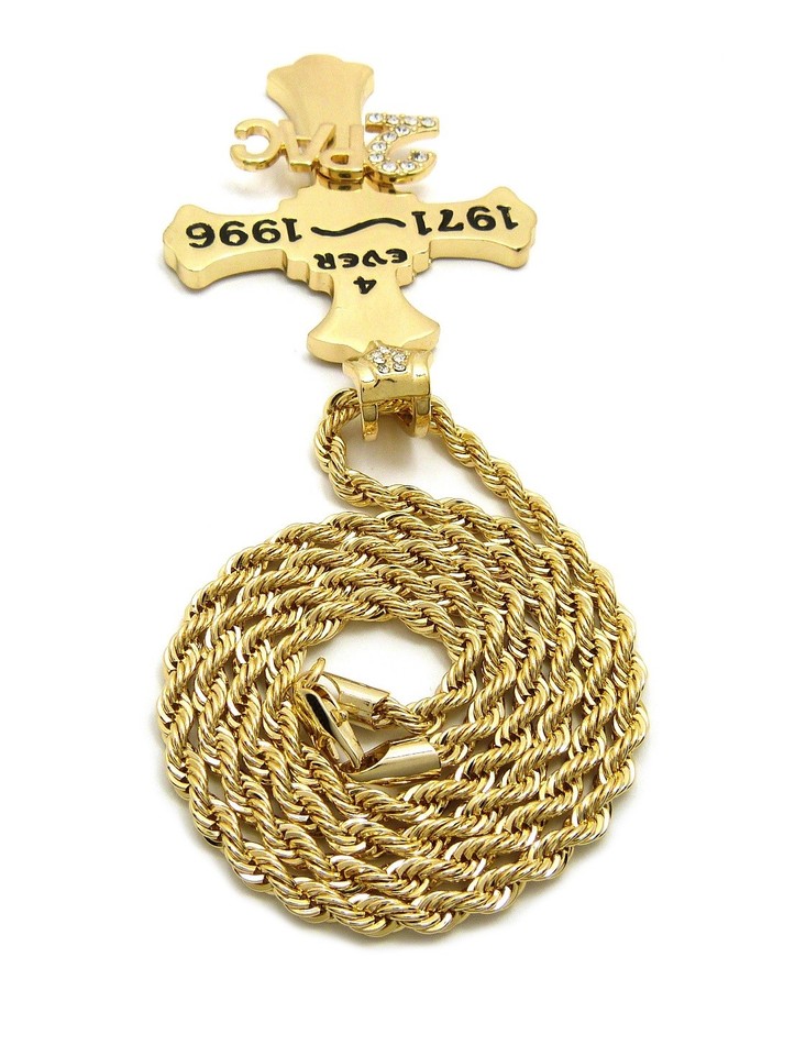 NEW 2PAC 4EVER CROSS PENDANT & 24" CUBAN/ROPE CHAIN HIP HOP NECKLACES ...