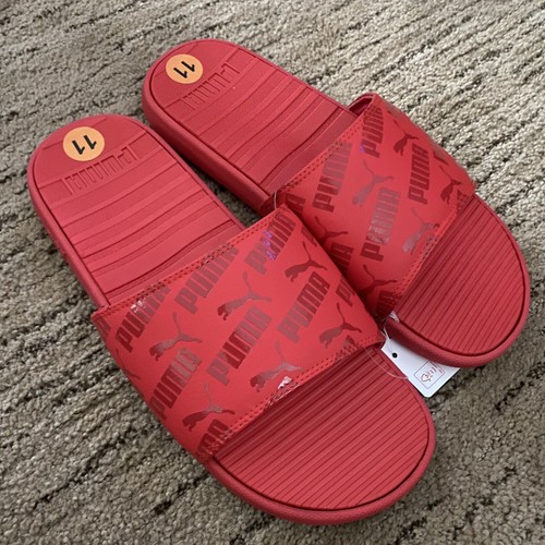Puma Red Slides Sandals Cool Cat Bold Graphic Repeat Logo Mens Size 11 ...