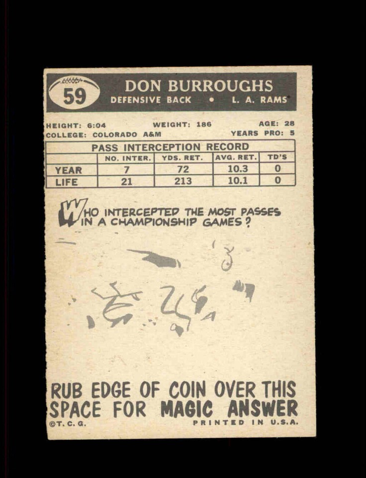 1959 DON BURROUGHS TOPPS #59 RAMS *G5768 | eBay