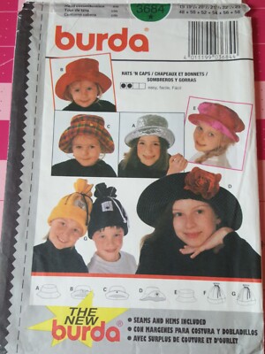 Burda Pattern 3684 Unisex Childrens Boys Girls Hats Caps Toques Head 19 ...