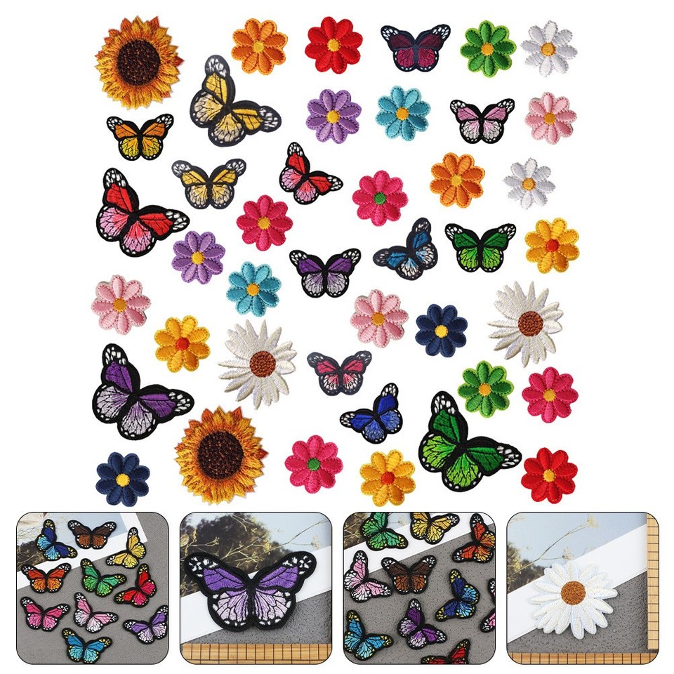42 Pcs Butterfly Flower Patch Embroidery Cloth Stickers on Patches for ...