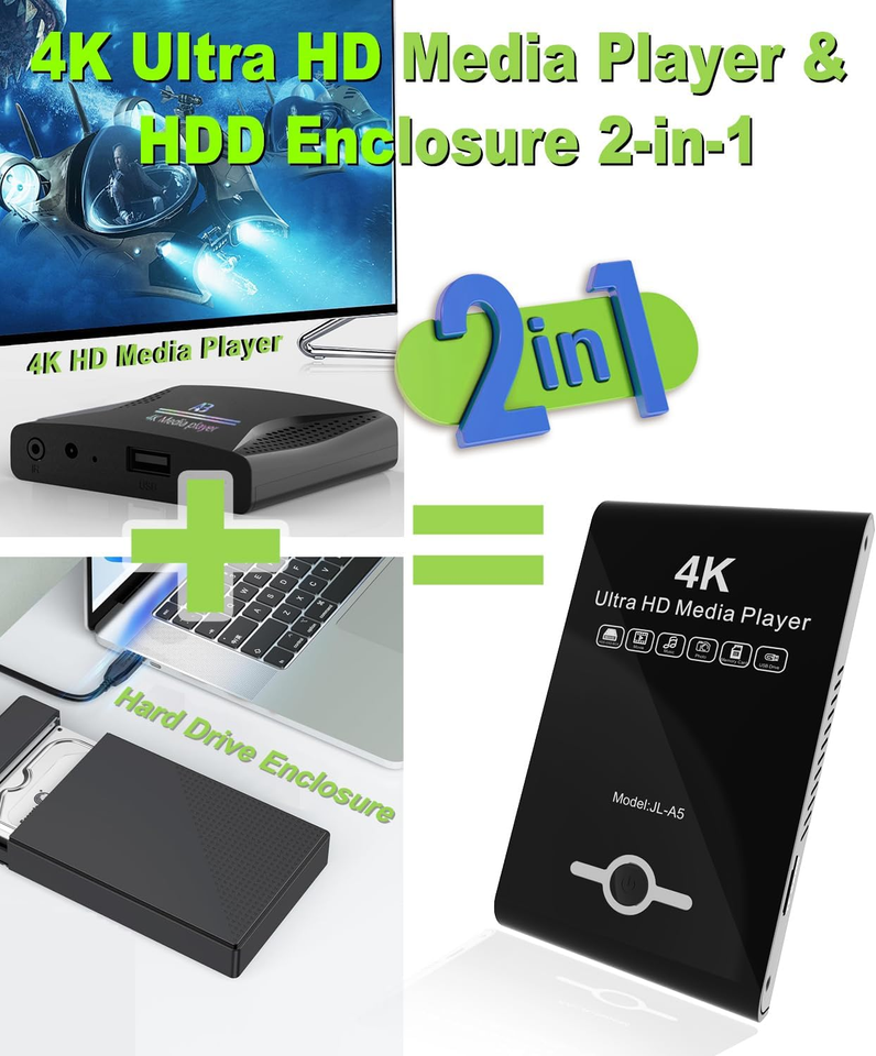 4K Ultra HD Media Player & HDD Enclosure 2-In-1 - Play H.265/HEVC H.264 ...