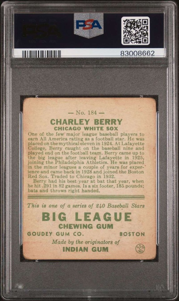 1933 Goudey #184 Charlie Berry PSA 1 RC Rookie White Sox (8662) | eBay