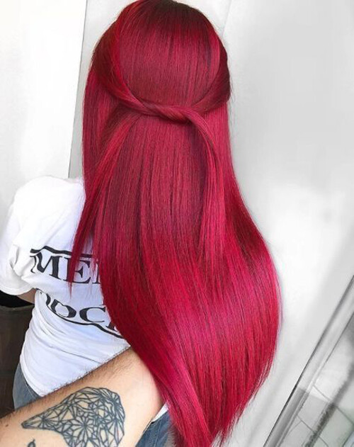Ombre Red Wig Long Straight Burgundy Synthetic Wig Middle Part Cosplay ...