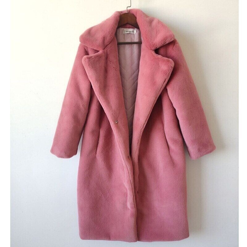 New Winter Women Faux Rabbit Fur Coat Loose Lapel OverCoat Thick Warm ...