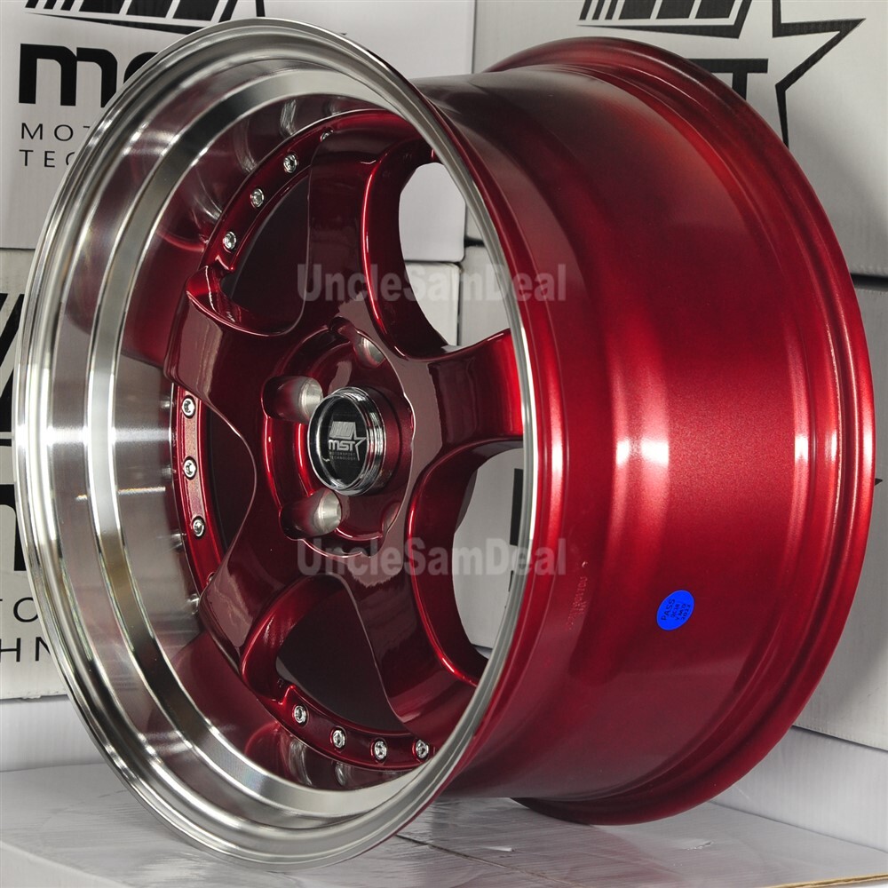 17x9 5x114.3 +20 MST MT07 GLOSS RED 5 SPOKES MACHINE LIP W/RIVET WHEELS ...