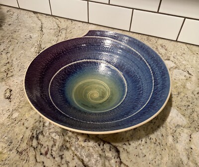 gorgeous WAYNE L BATES Art Pottery Signed Sgraffito Blue Swirl Spiral ...