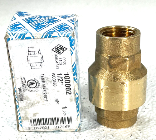 Brass In-line Check Valve 1/2" NPT Thread 400 psi WOG / EUROBLOCK ...