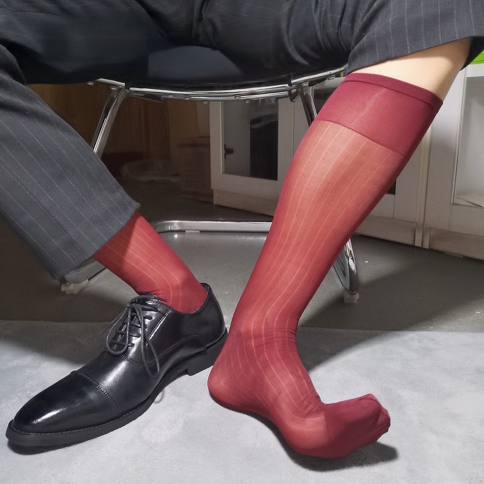 Men Formal Striped Silk Stockings Knee High Sheer Socks Stretchy Suit ...