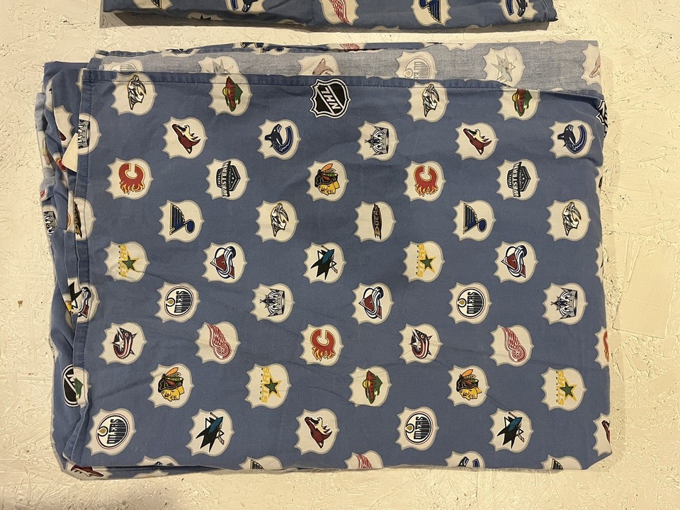 Pottery Barn Teen NHL Hockey Team Logos Twin Flat Sheet + 1 Pillow Case ...