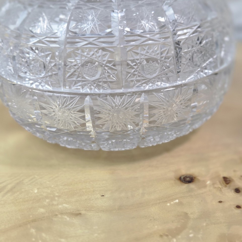 Crystal Clear Glass Lid Box Candy Dish Hand-Cut Around 1950 Decorative ...