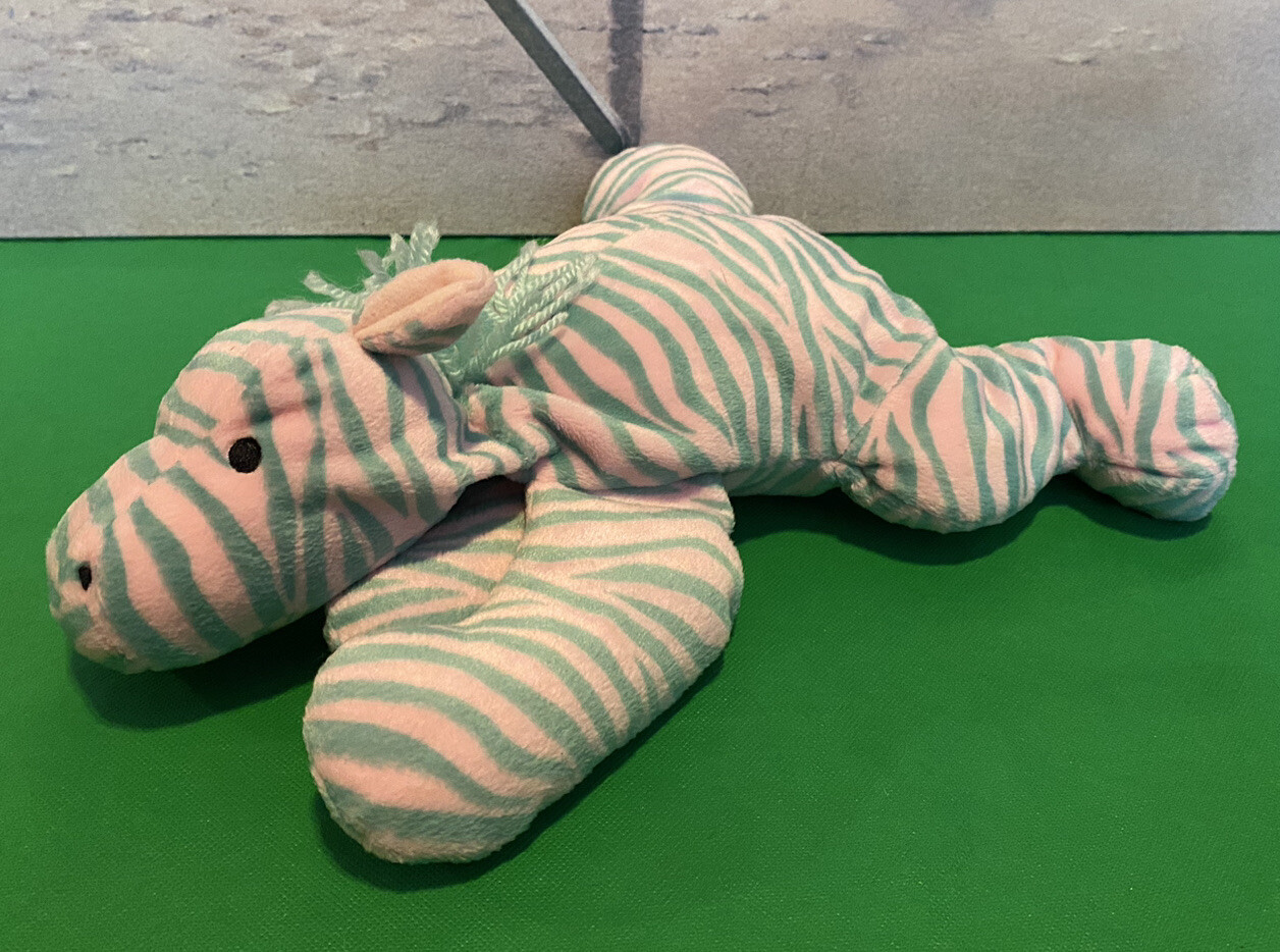 Vtg Ty Beanie Pillow Pal Zulu Zebra Plush Stuffed Animal Pink Green 13 ...