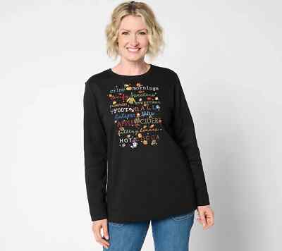 Quacker Factory Fall Sweet Fall Embroidered Sweatshirt, Black Large ...